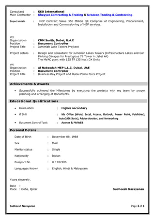 CV - Sudheesh - Senior Document Controller | DOC