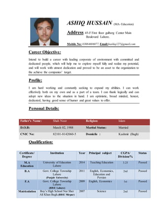 Ashiq Hussain Cv (1) | DOCX