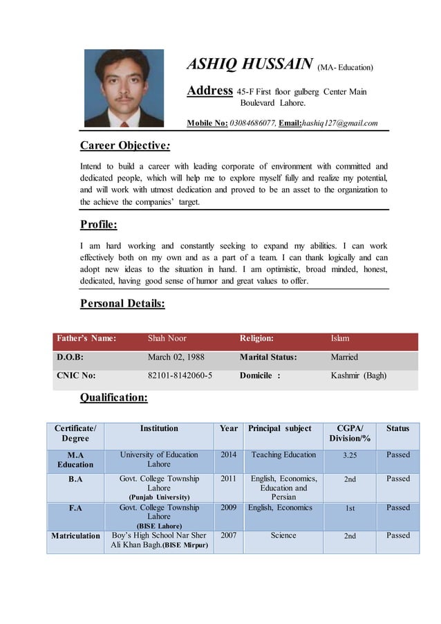 Ashiq Hussain Cv (1) | PDF