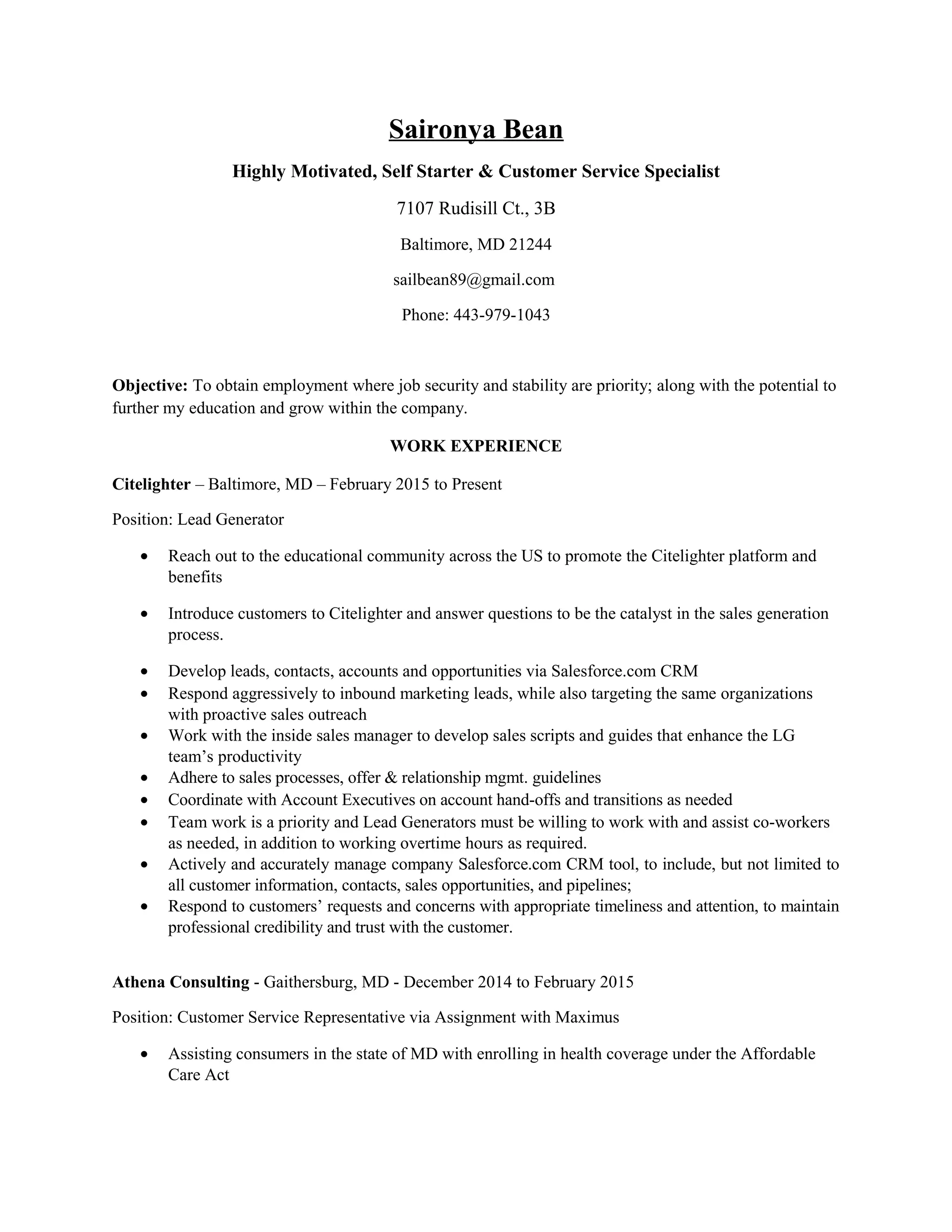 S. Bean Resume | DOC