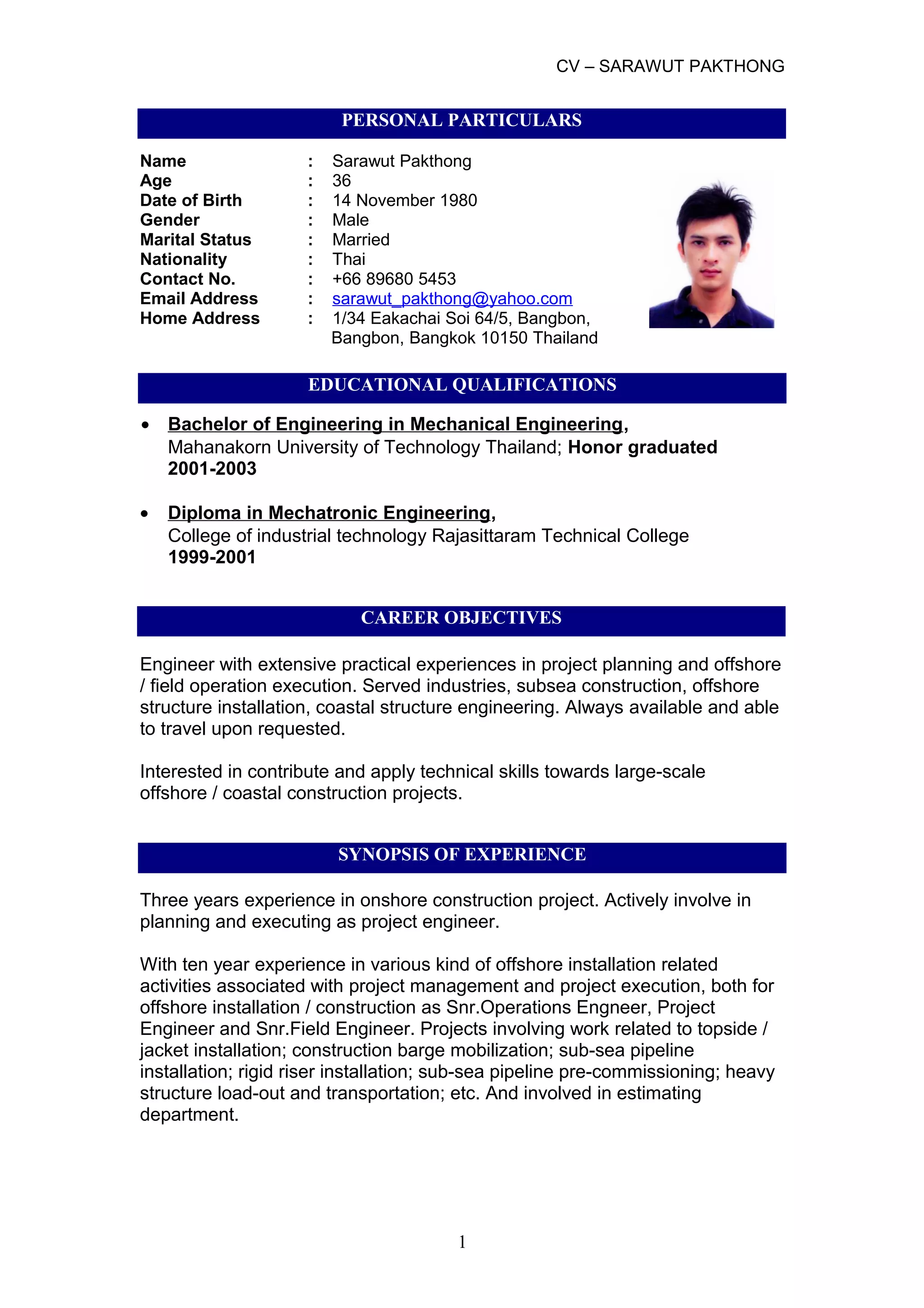 Resume (Sarawut Pakthong) | DOC
