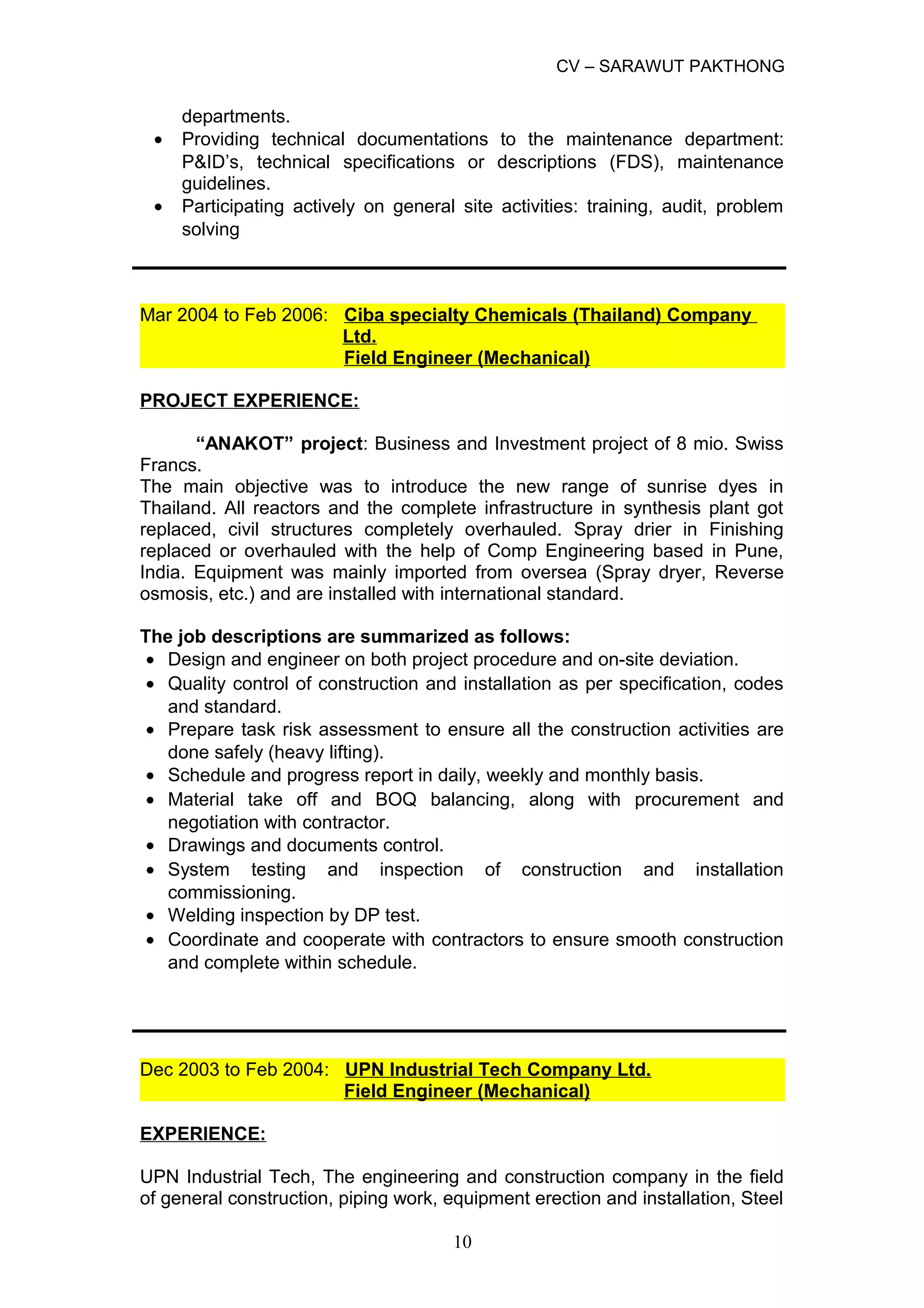 Resume (Sarawut Pakthong) | DOC