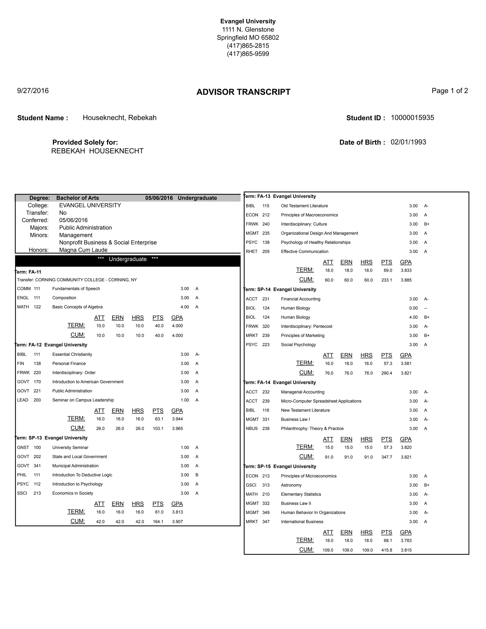 Houseknecht Rebekah Transcripts 2016 | PDF