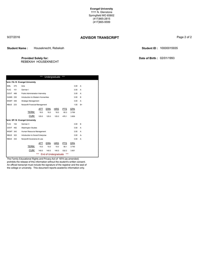 Houseknecht Rebekah Transcripts 2016 | PDF