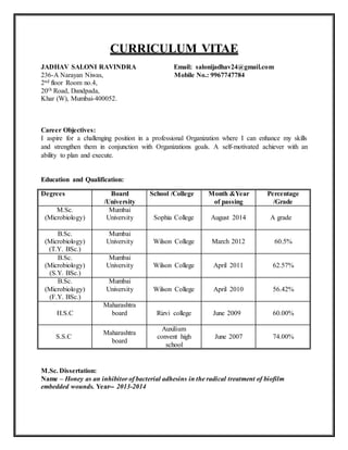 Resume for Microbiologist | DOCX