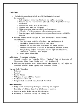 Resume for Microbiologist | PDF