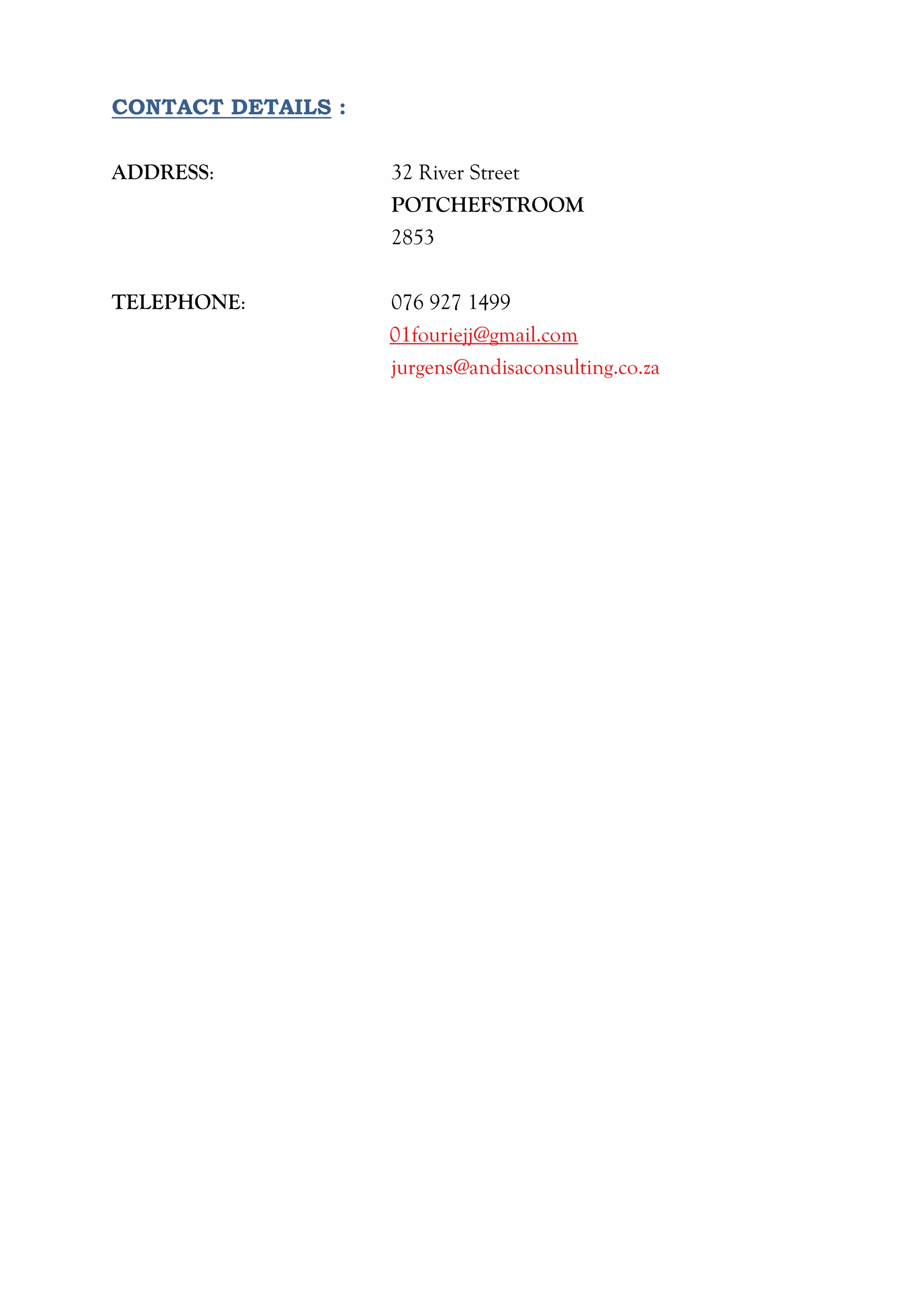 CURRICULUM_VITAE_JURGENS__FOURIE_2016 | PDF