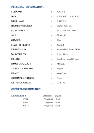 CURRICULUM_VITAE_JURGENS__FOURIE_2016 | PDF