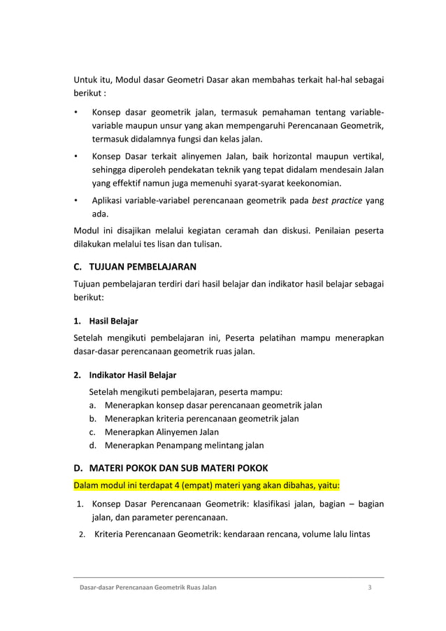 A5ee1 modul 3_dasar-dasar_perencanaan_geometrik_ruas_jalan | PDF
