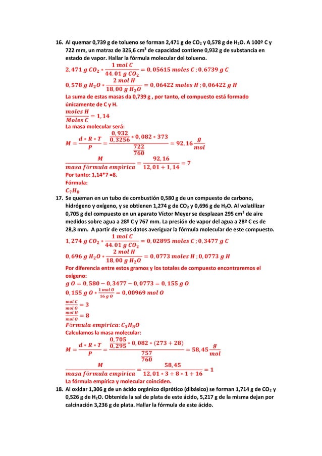 Formulas moleculares y_composicion_centesimal | PDF | Chemistry | Science