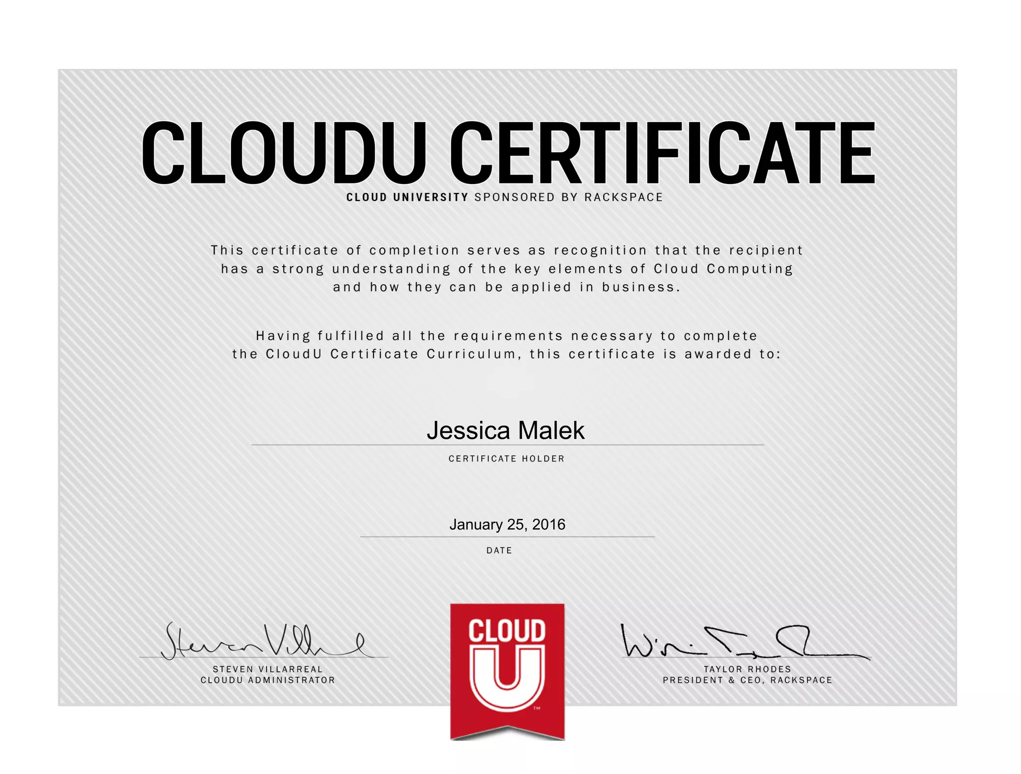 Cloud U Certificate | PDF