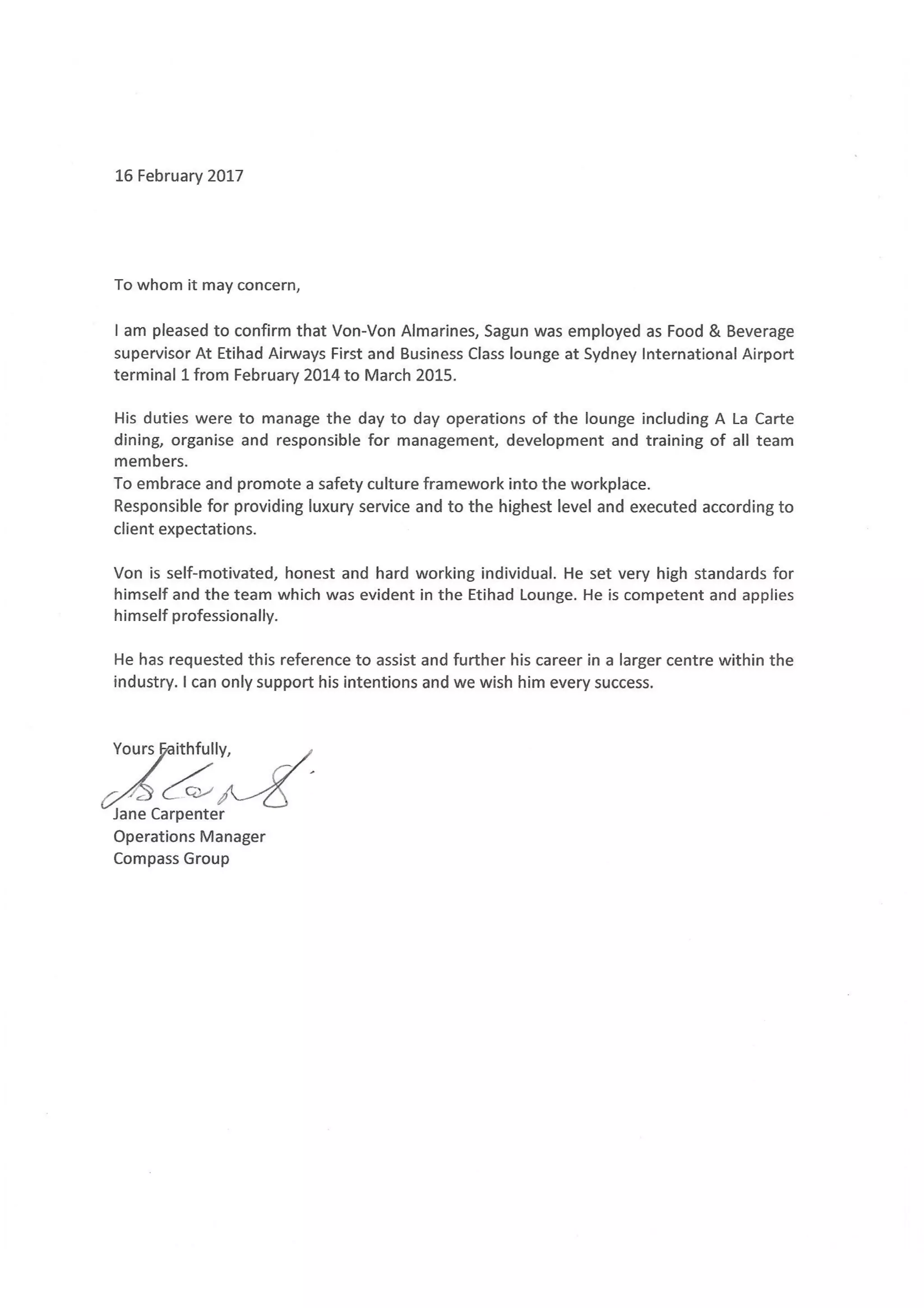 Vons Reference letter[2] | PDF