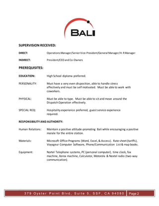 Job Description - Reservationist | DOCX