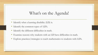 Learning Disabilities vs. Math, special education | PPT