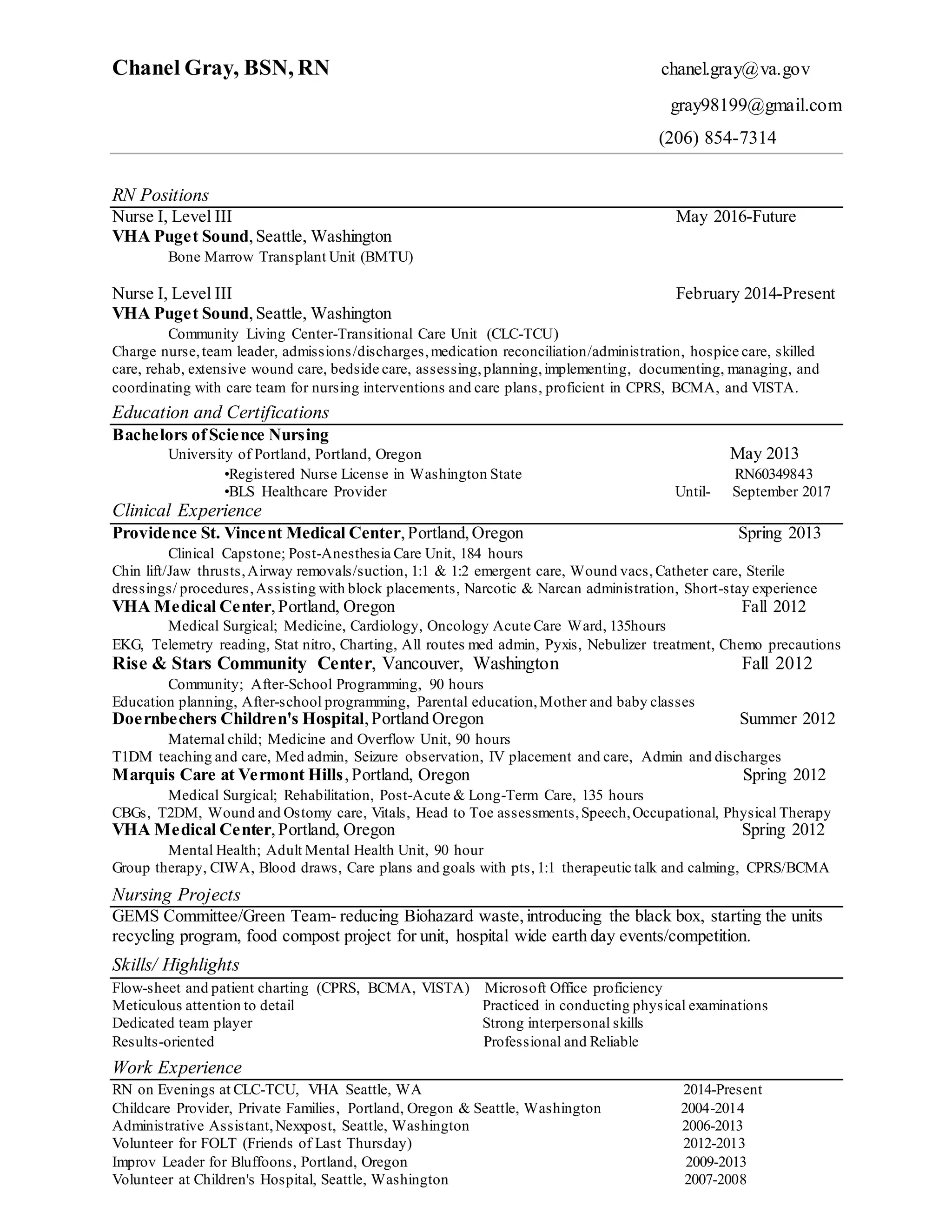 Chanel Gray BSN RN Resume January 2016 | DOCX