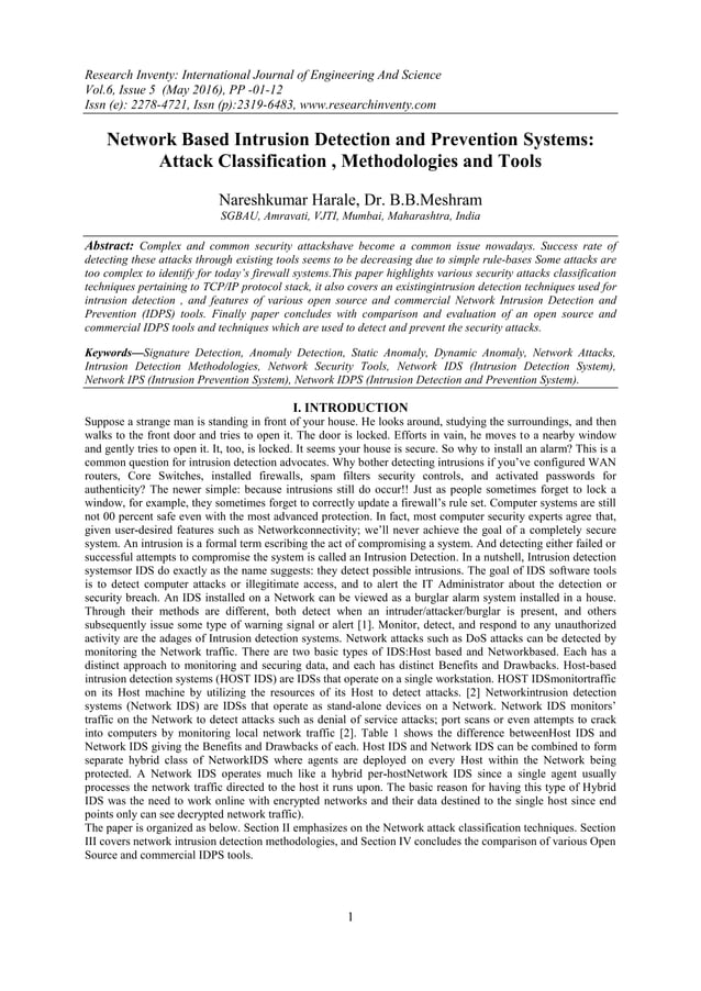 Network Based Intrusion Detection And Prevention Systems Attack Classification Methodologies