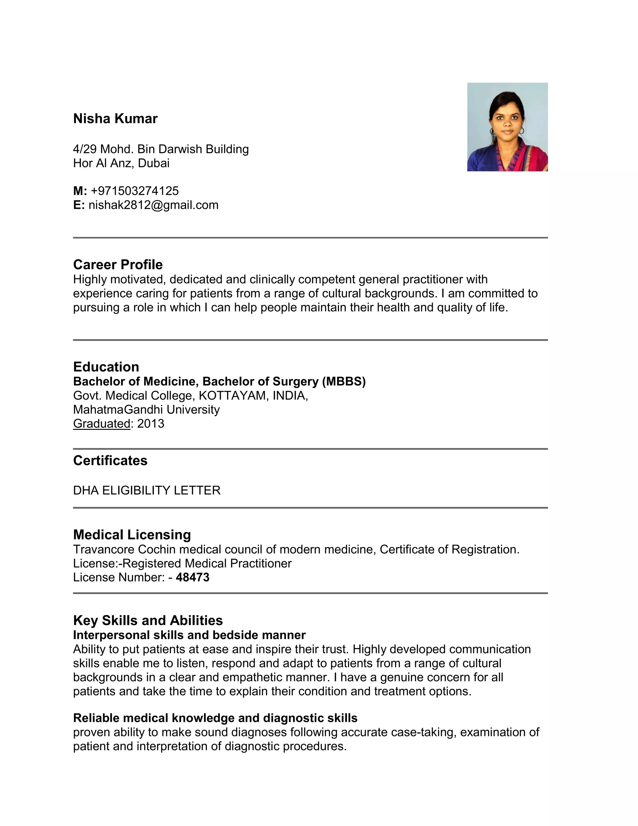 DrNisha resume (1) | PDF | Surgery | Medical Health