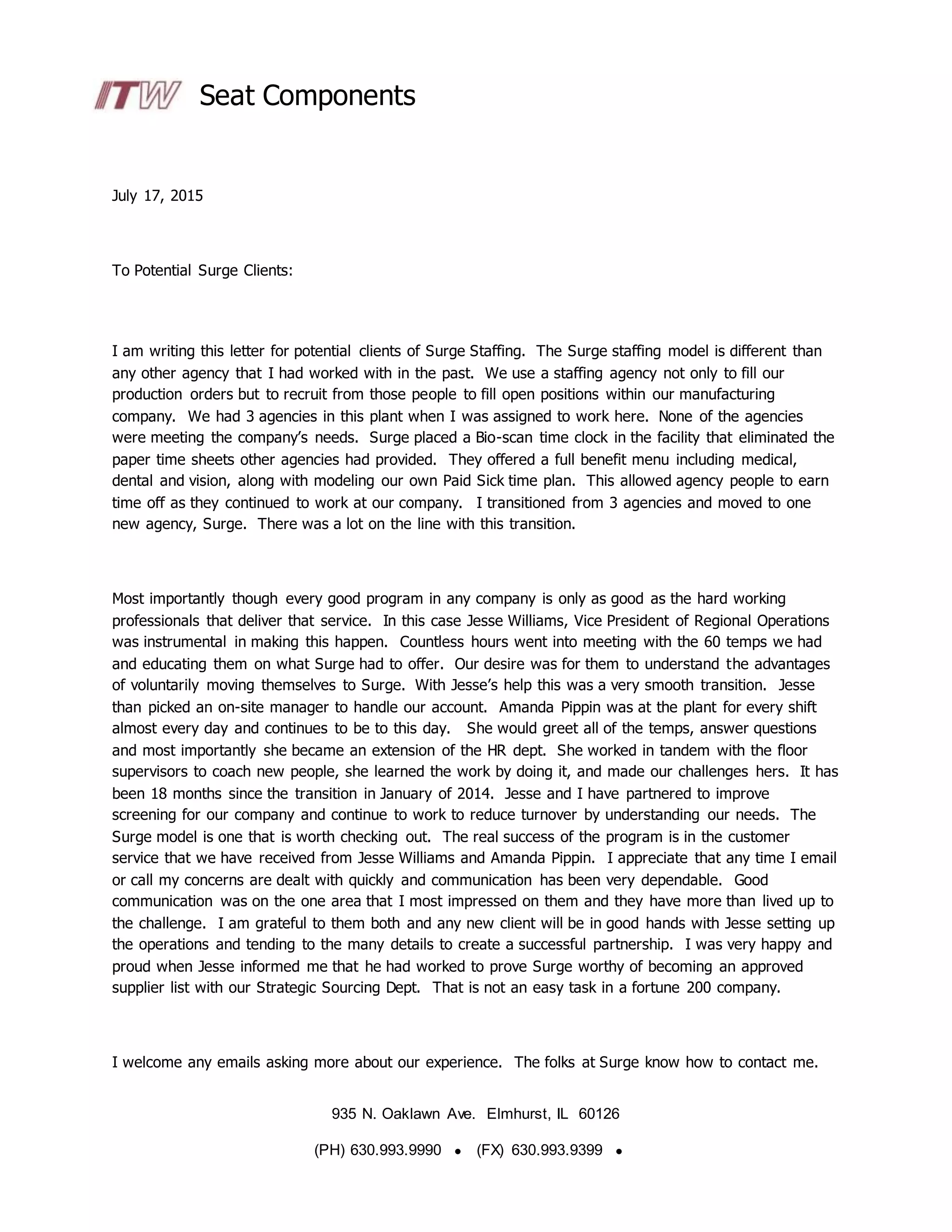 ITW Reference Letter | PDF