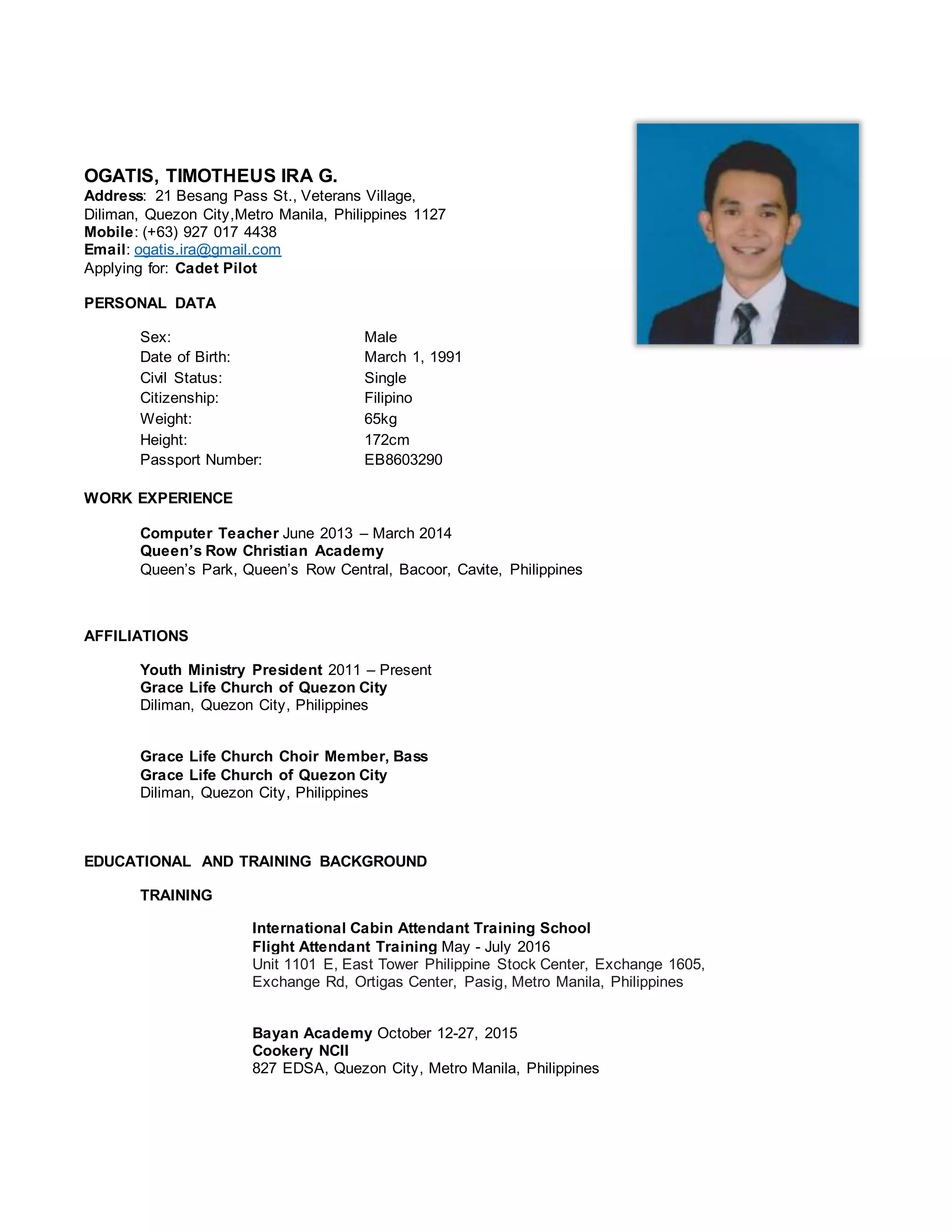 Ira Ogatis CV (cadet pilot) | DOCX