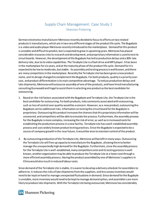 supply chain and logistics- case study 1 | DOCX