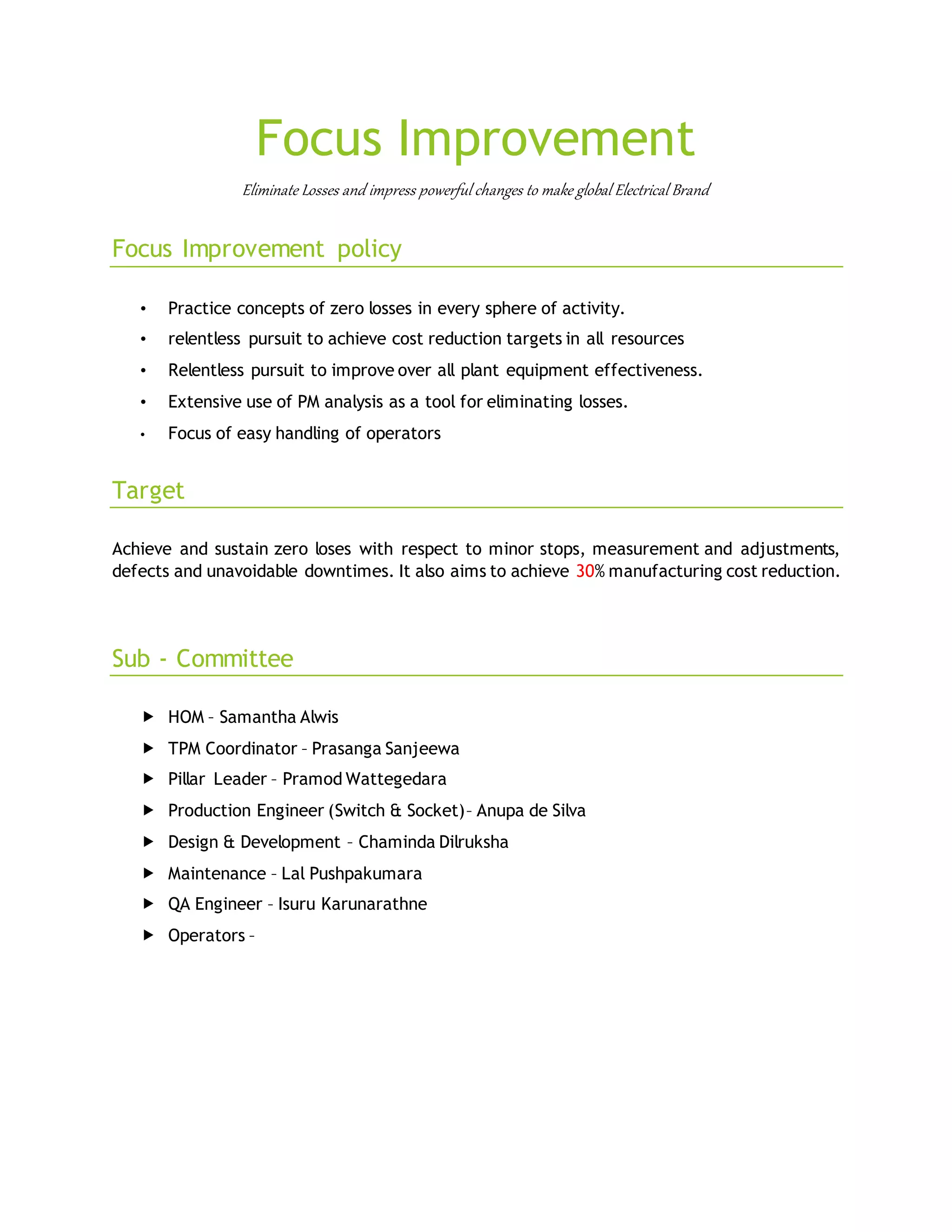 Focus improvement Activity Plan | DOCX