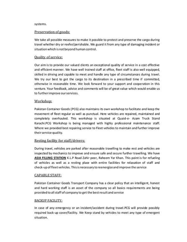 Final Draft of PCG Profile | DOCX | Logistics and Transportation ...