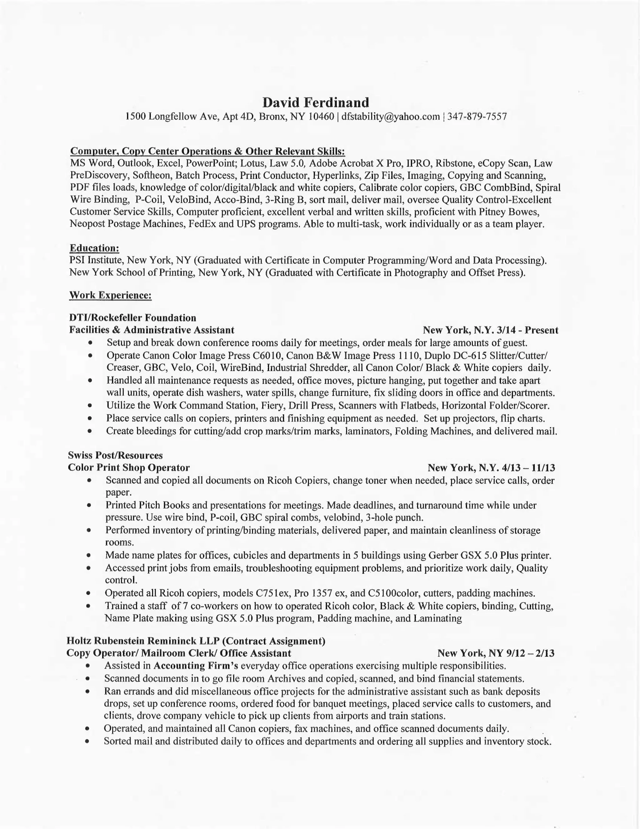 David Ferdinand Resume | PDF