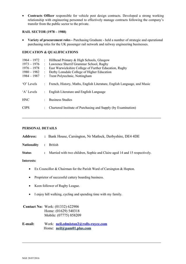 Neil's CV July 2016 | DOC