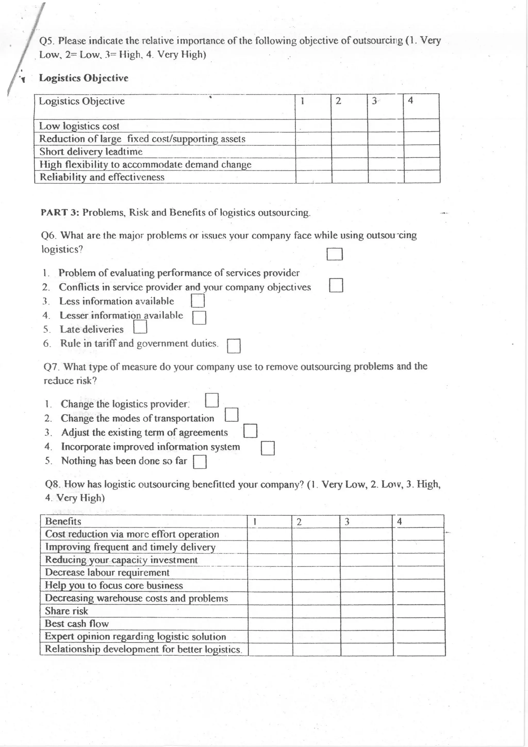 Logistics questioneiar | PDF