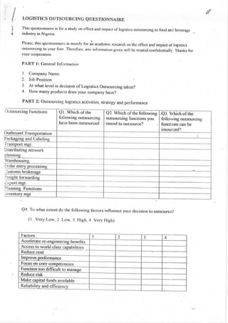 Logistics questioneiar | PDF