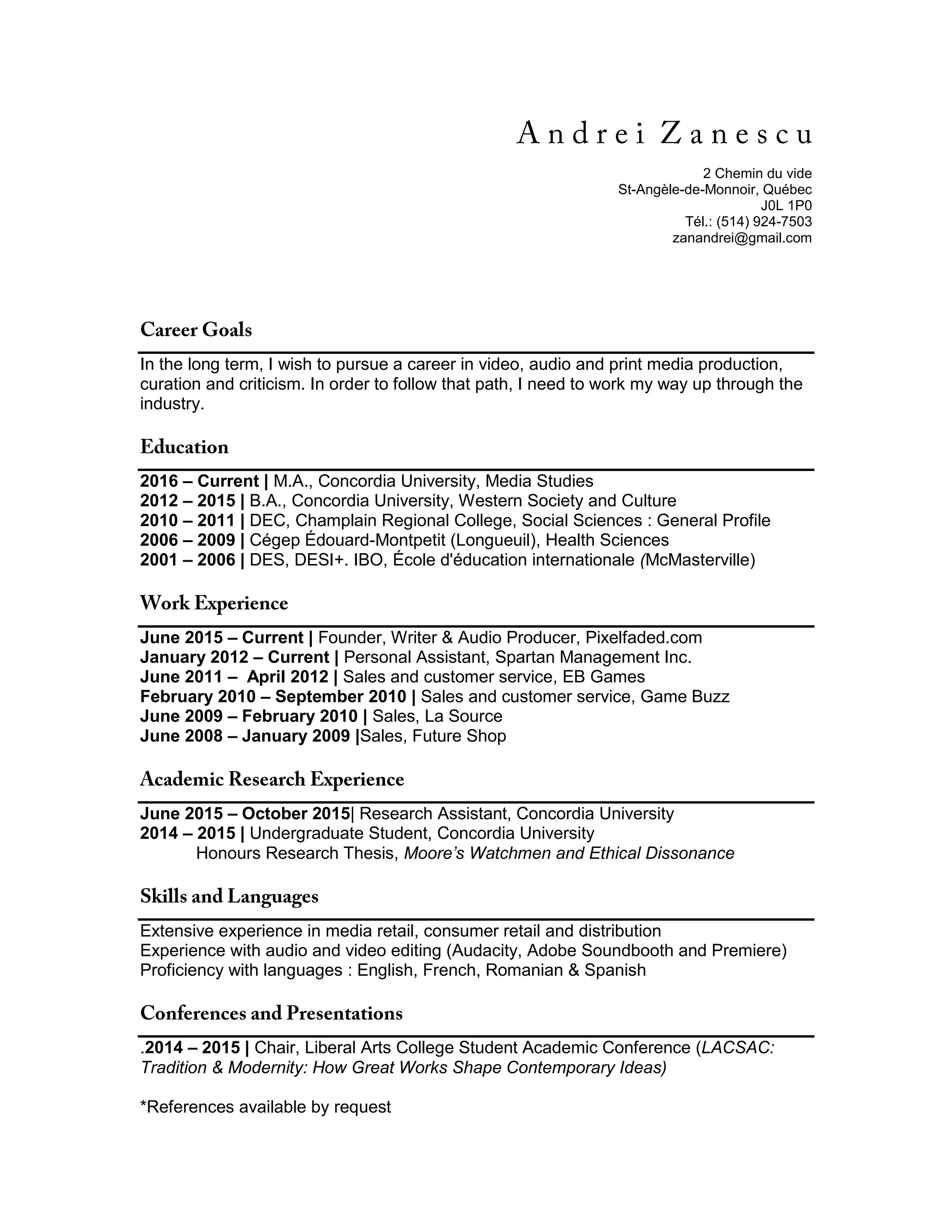 Andrei Zanescu CV | PDF