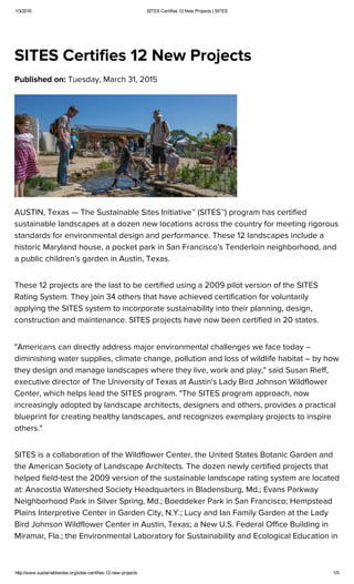 SITES Certifies 12 New Projects _ SITES | PDF