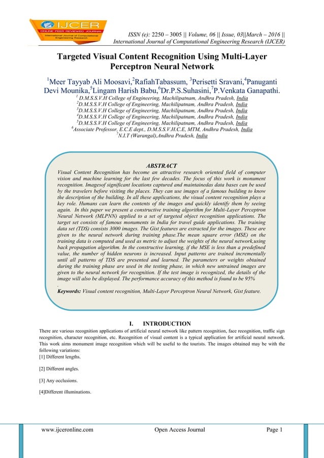 Targeted Visual Content Recognition Using Multi-Layer Perceptron Neural Network | PDF