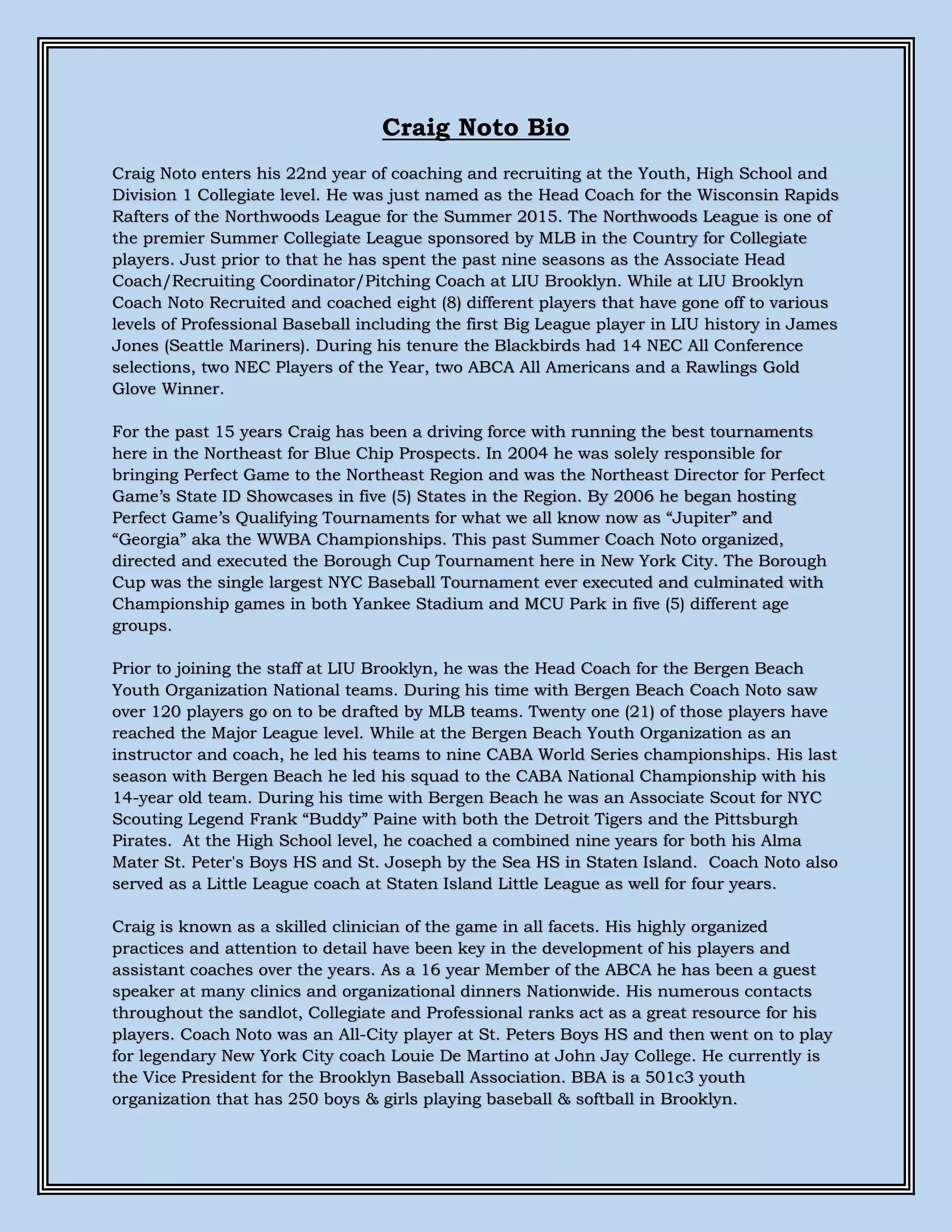 Craig Noto Bio | DOCX