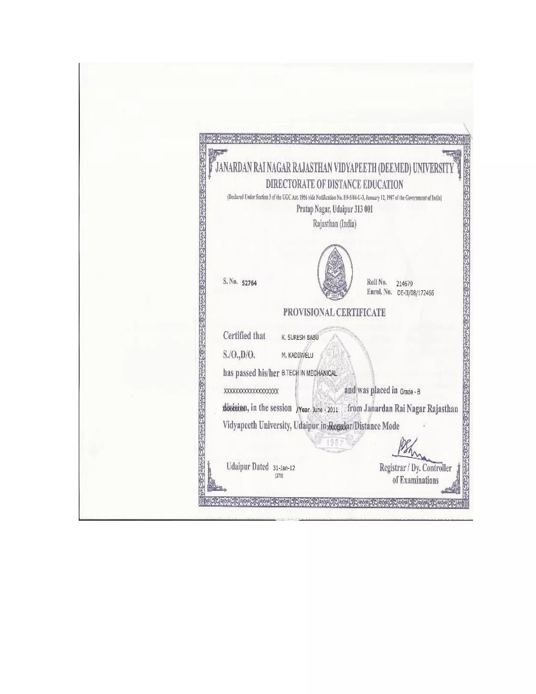 K Suresh Babu Educational certificate, Passport copy, professional ...