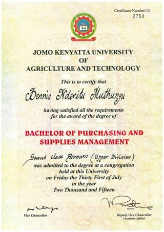 JKUAT Degree Cert | PDF
