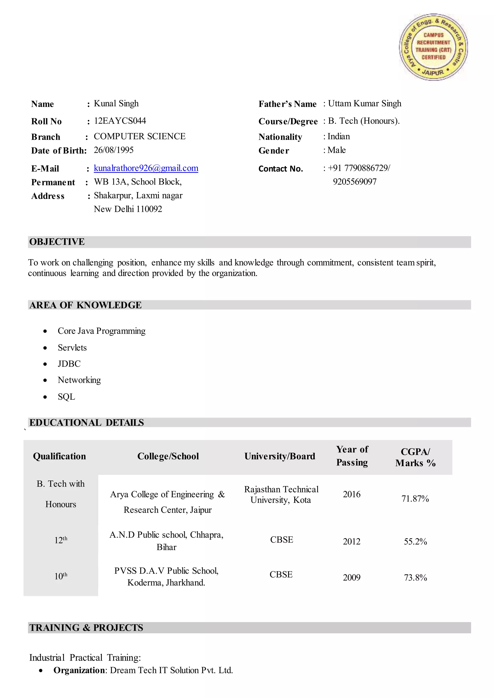 KUNAL SINGH resume1 | DOCX