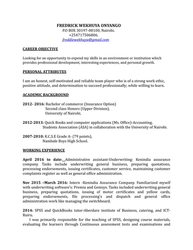 FREDRICK ONYANGO RESUME PDF | PDF | Education