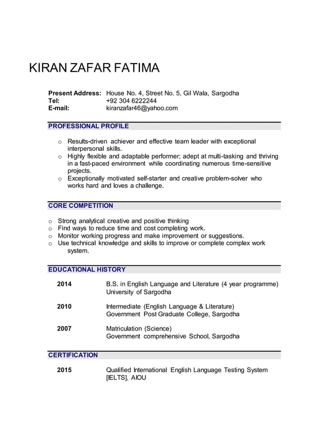 KIRAN ZAFAR FATIMA | DOCX | Professional School | Postgraduate Education
