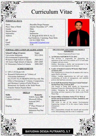 Curriculum Vitae Bayudha Desga Putranto 0117 | PDF