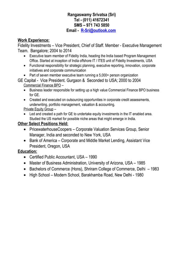 Sri - High level resume | DOC