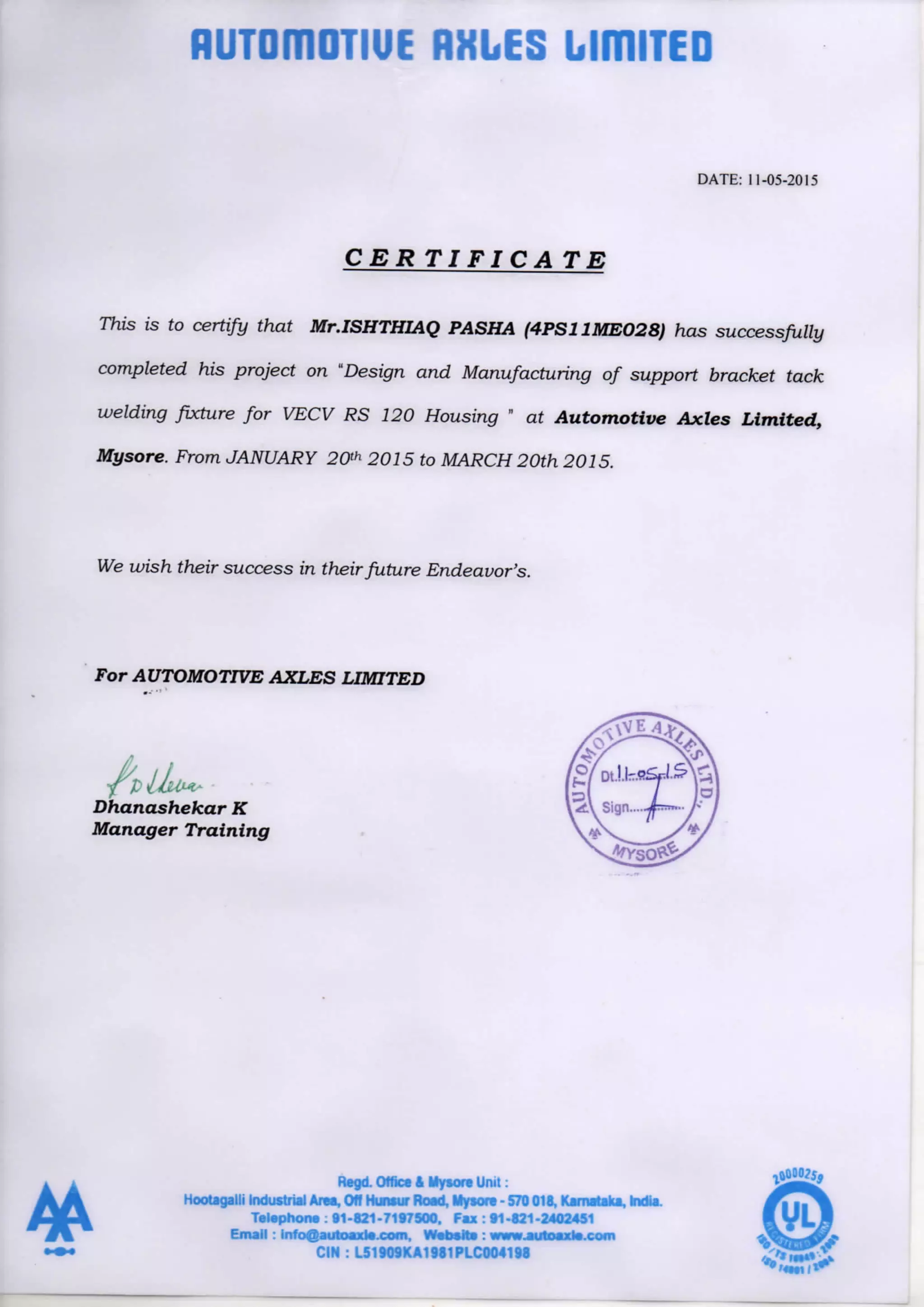 PROJECT CERTIFICATE | PDF