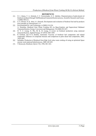Production of Biodiesel from Waste Cooking Oil By Co-Solvent Method. | PDF