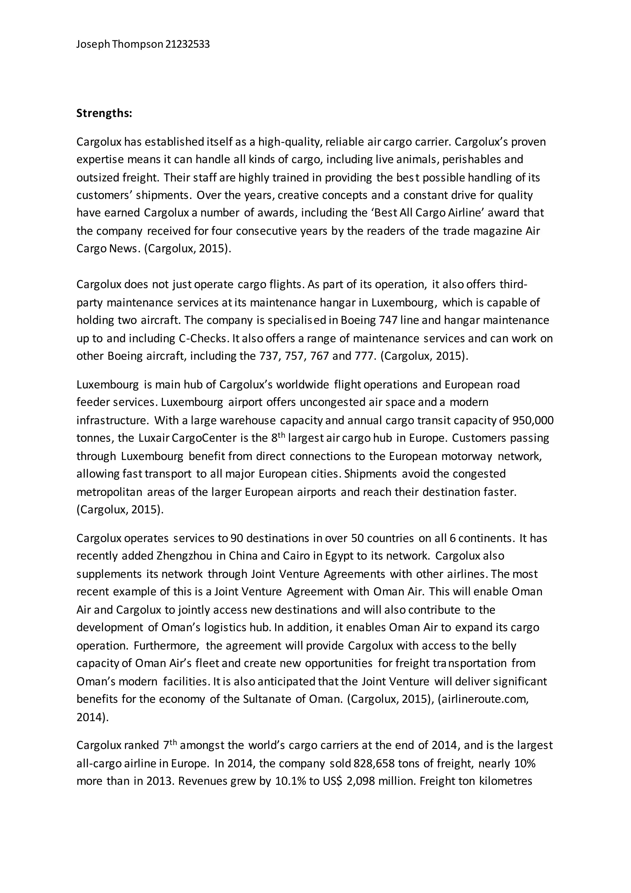 Cargolux SWOT Analysis | DOCX