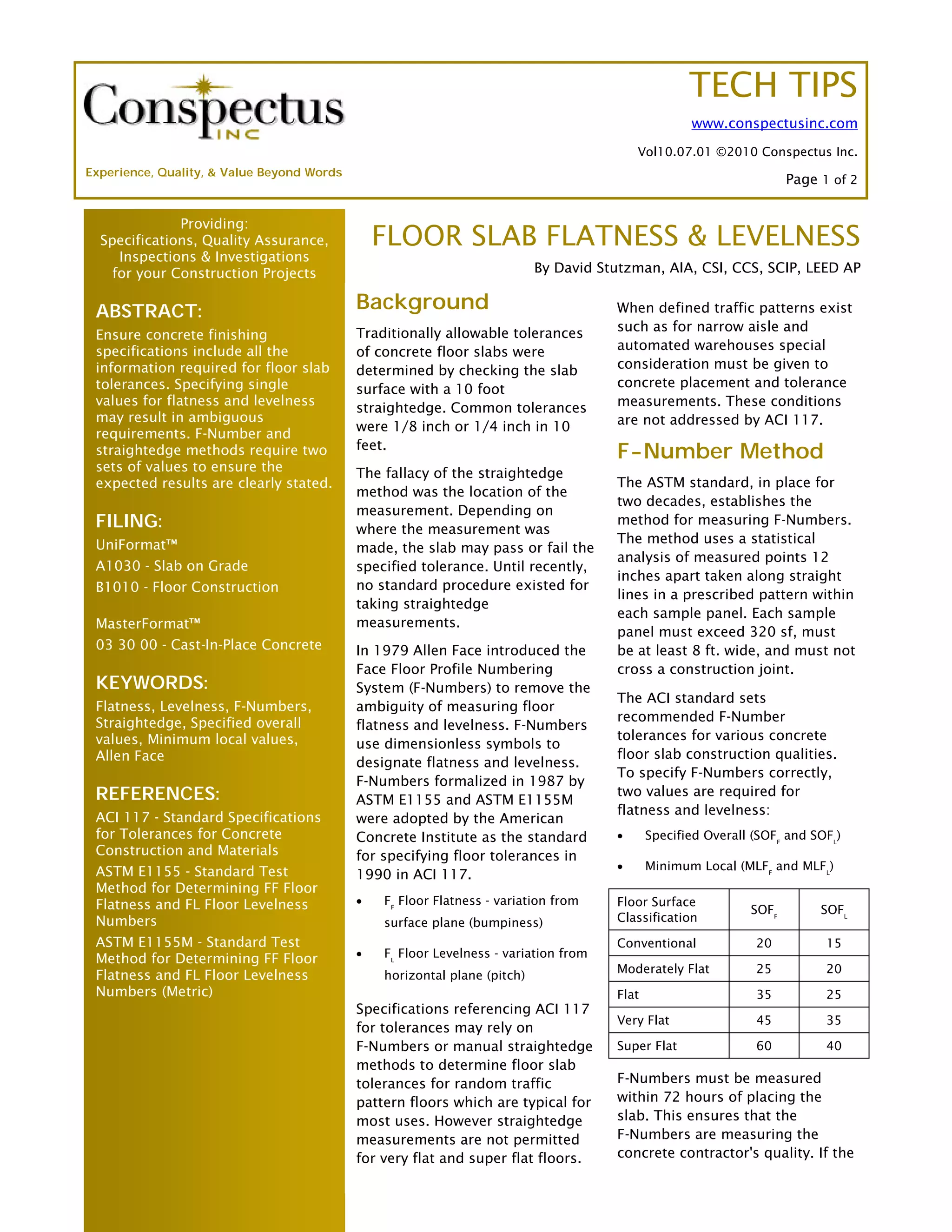 TECH TIPS: Floor Slab Flatness & Levelness | PDF