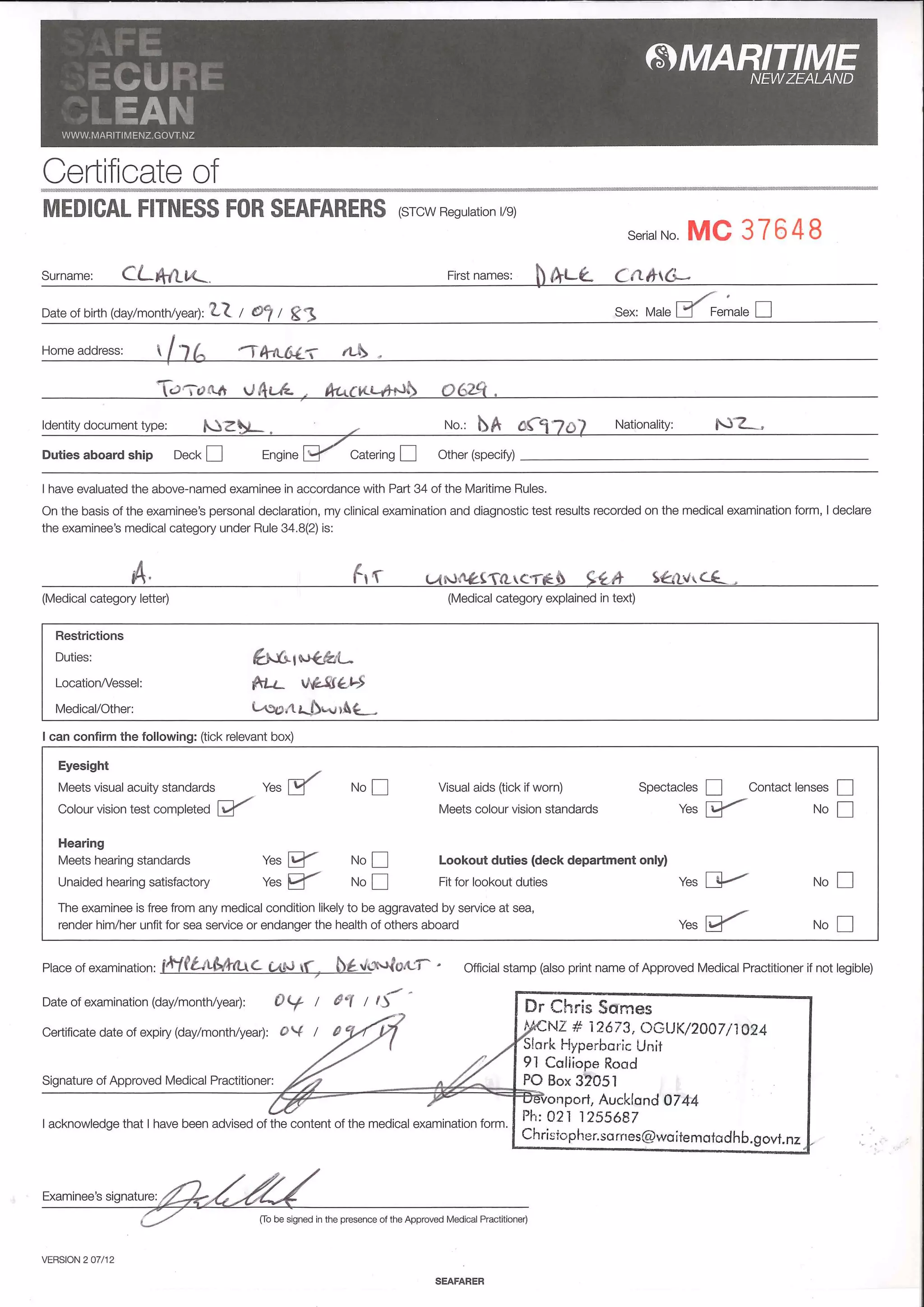 Dale Clark Med Cert | PDF