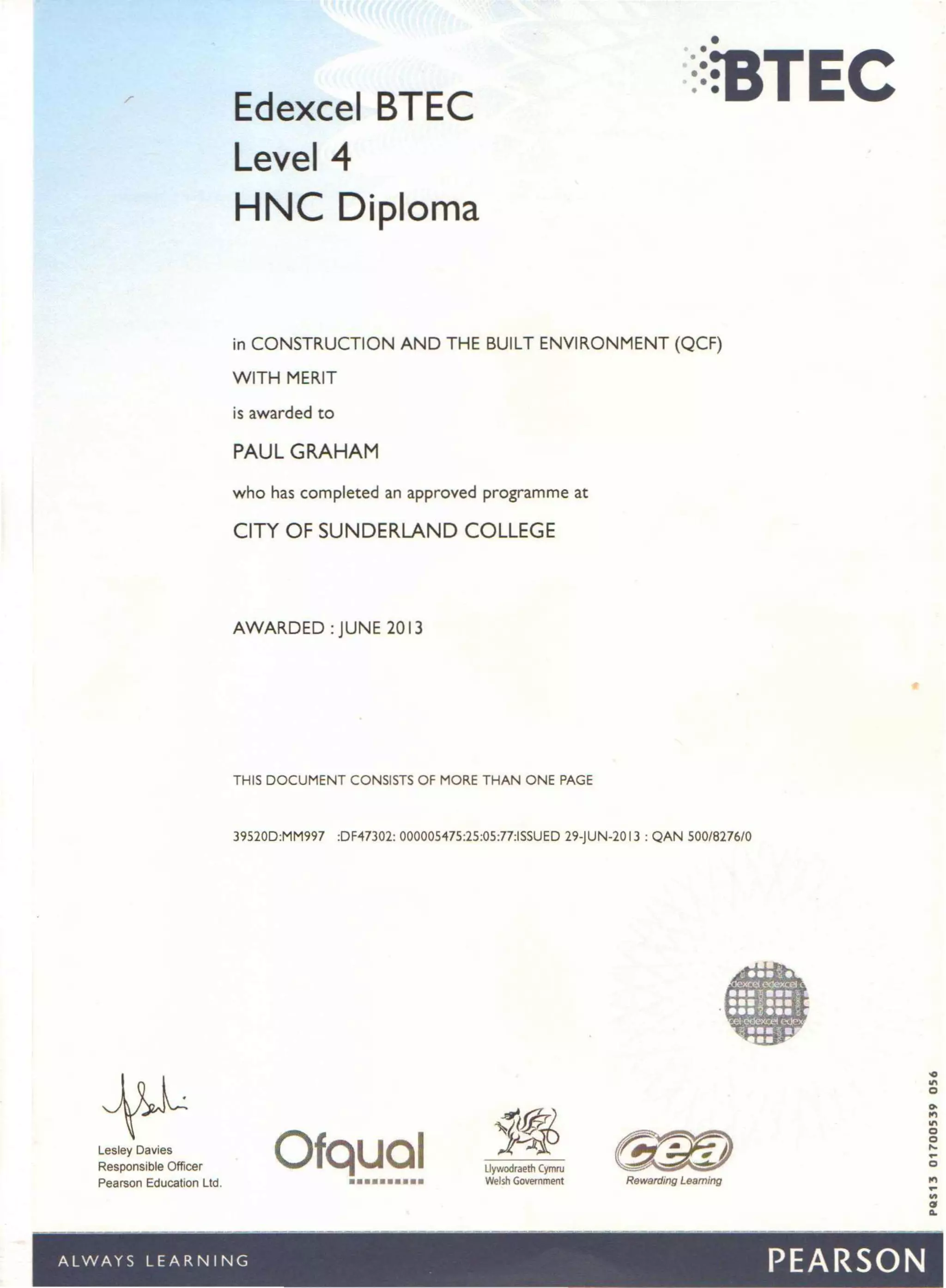 HNC certificate 1 | PDF