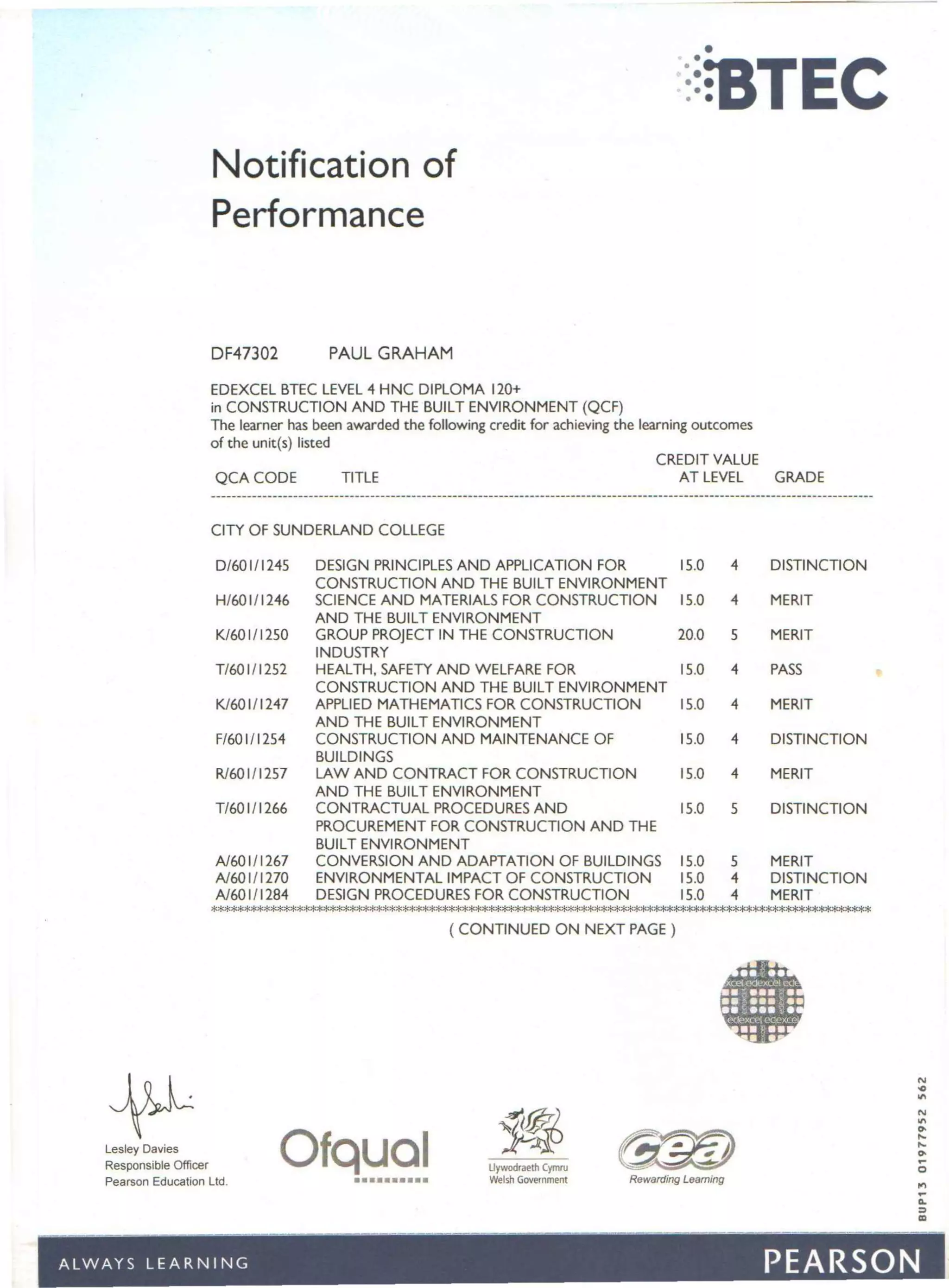HNC certificate 1 | PDF
