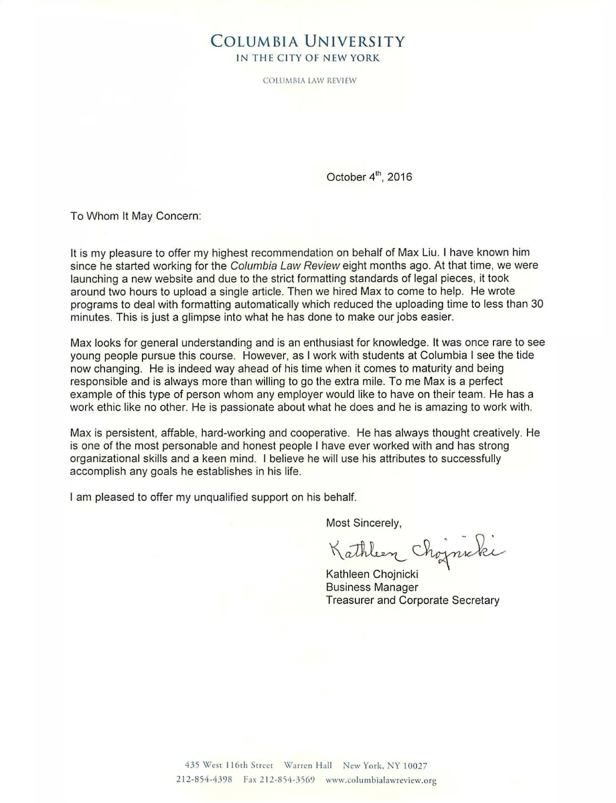 Reference Letter-Columbia-ZhehaoLiu | PDF