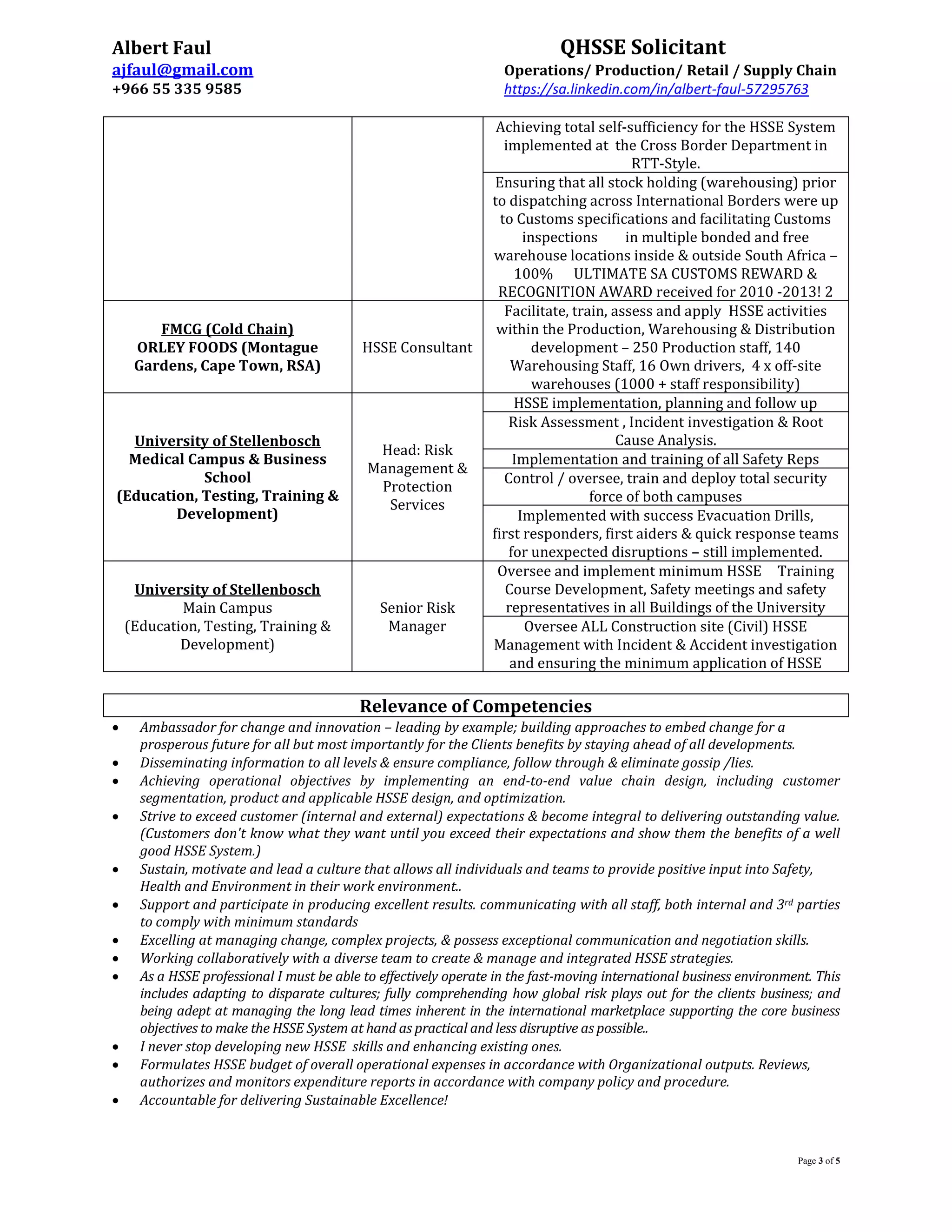 Curriculum Vitae of Albert J. Faul QHSSE_ Saudi Arabia 2016FIN | PDF